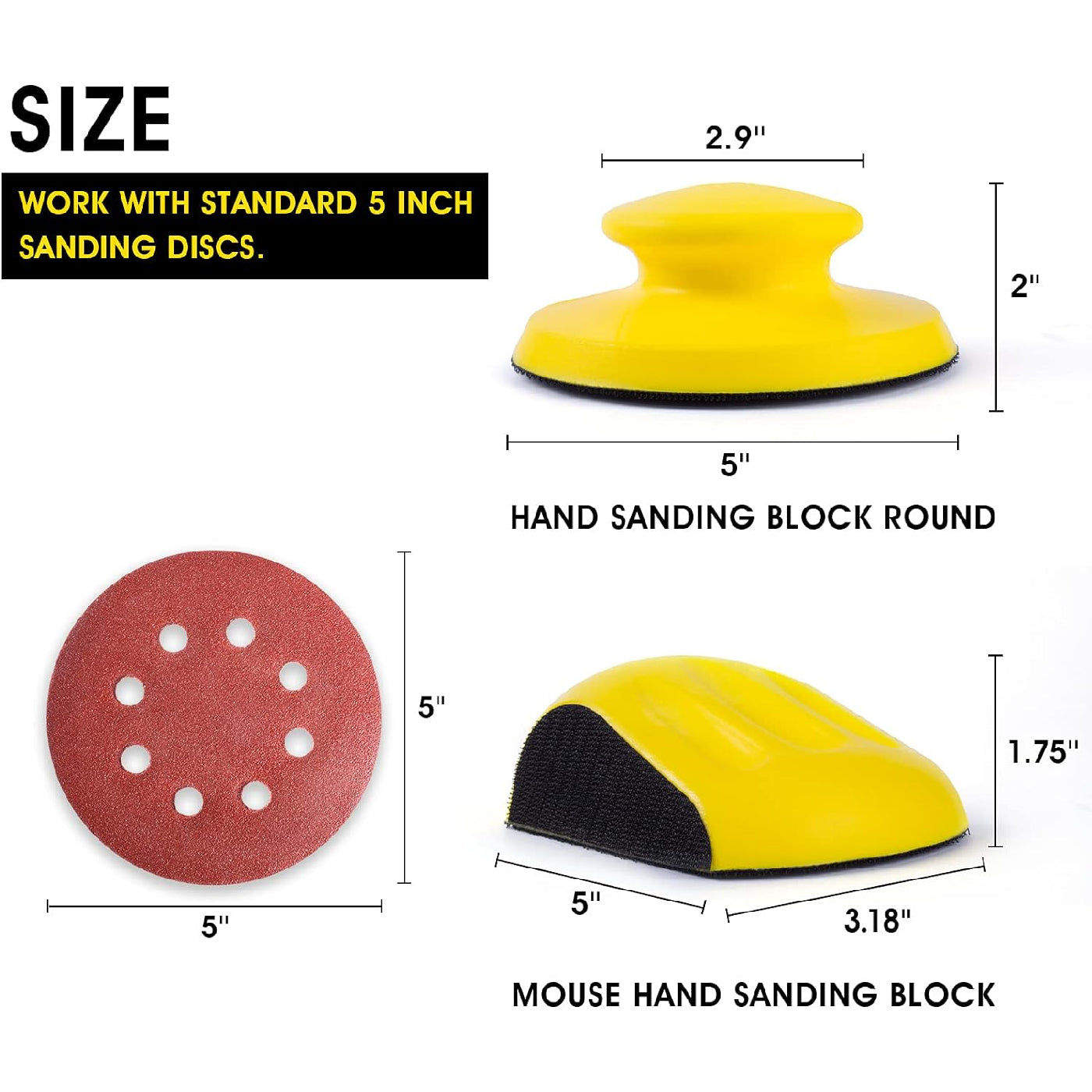 S SATC Sanding Blocks 5 Inch Hook and Loop Sanding Block 2 PCS Round a